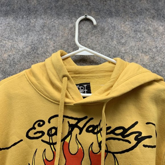 Ed Hardy | Sweaters | Ed Hardy Sweater Men Medium Yellow Hooded Pockets ...